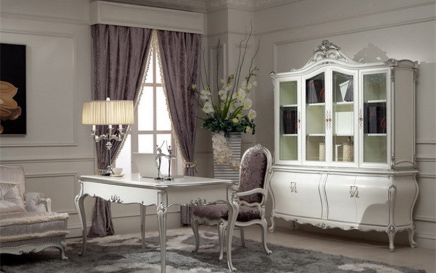 Glossy Royal Classic Home Office Desks Luxurious Wooden White Writing ...